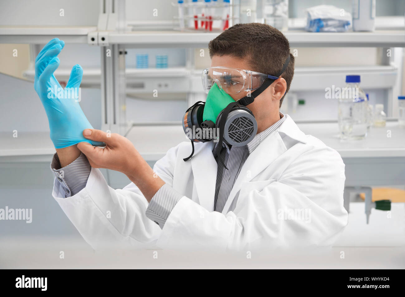 Scientist wearing gas mask in hi-res stock photography and images - Alamy
