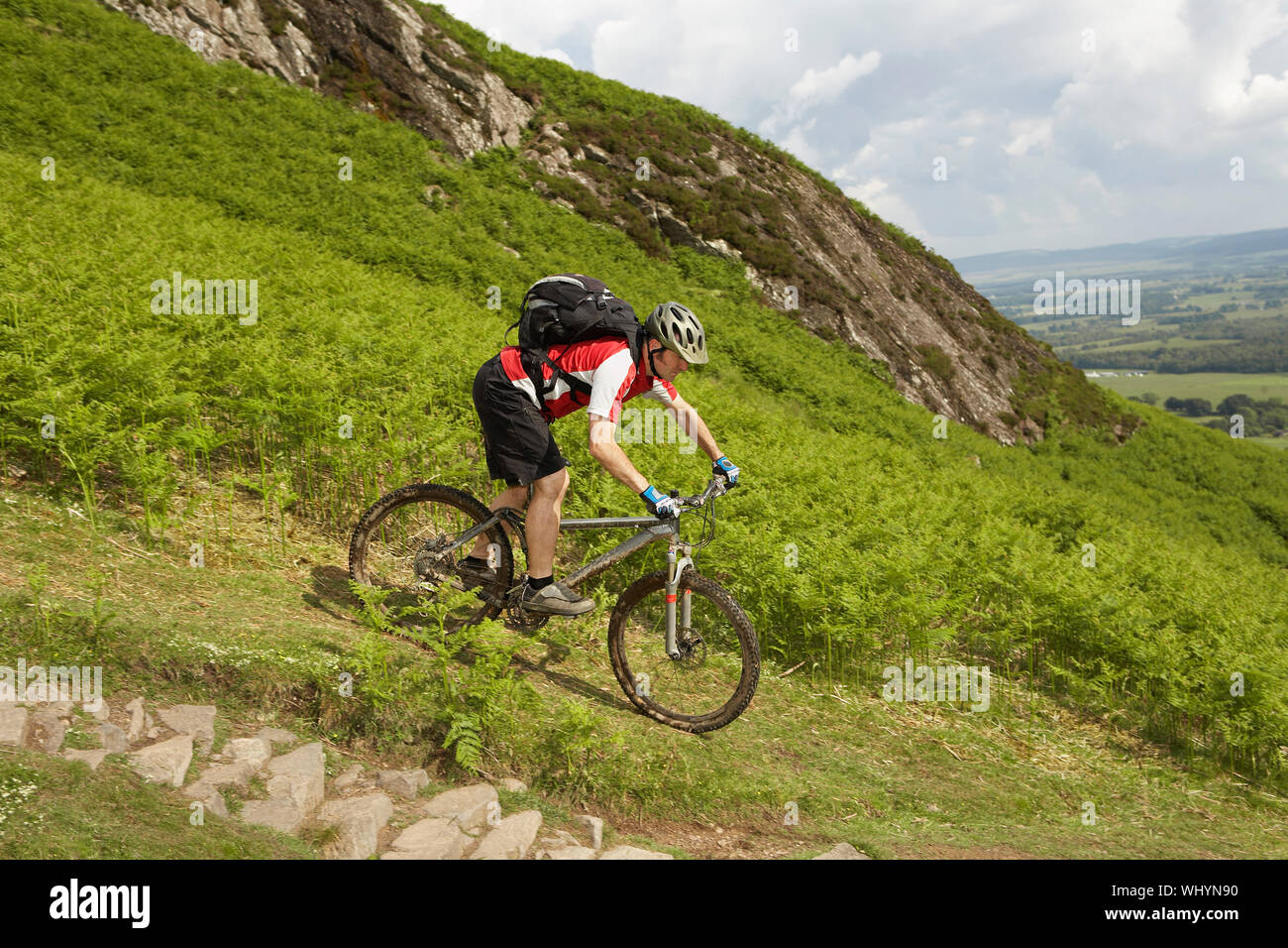 Side view of a male cyclist on countryside track Stock Photo - Alamy