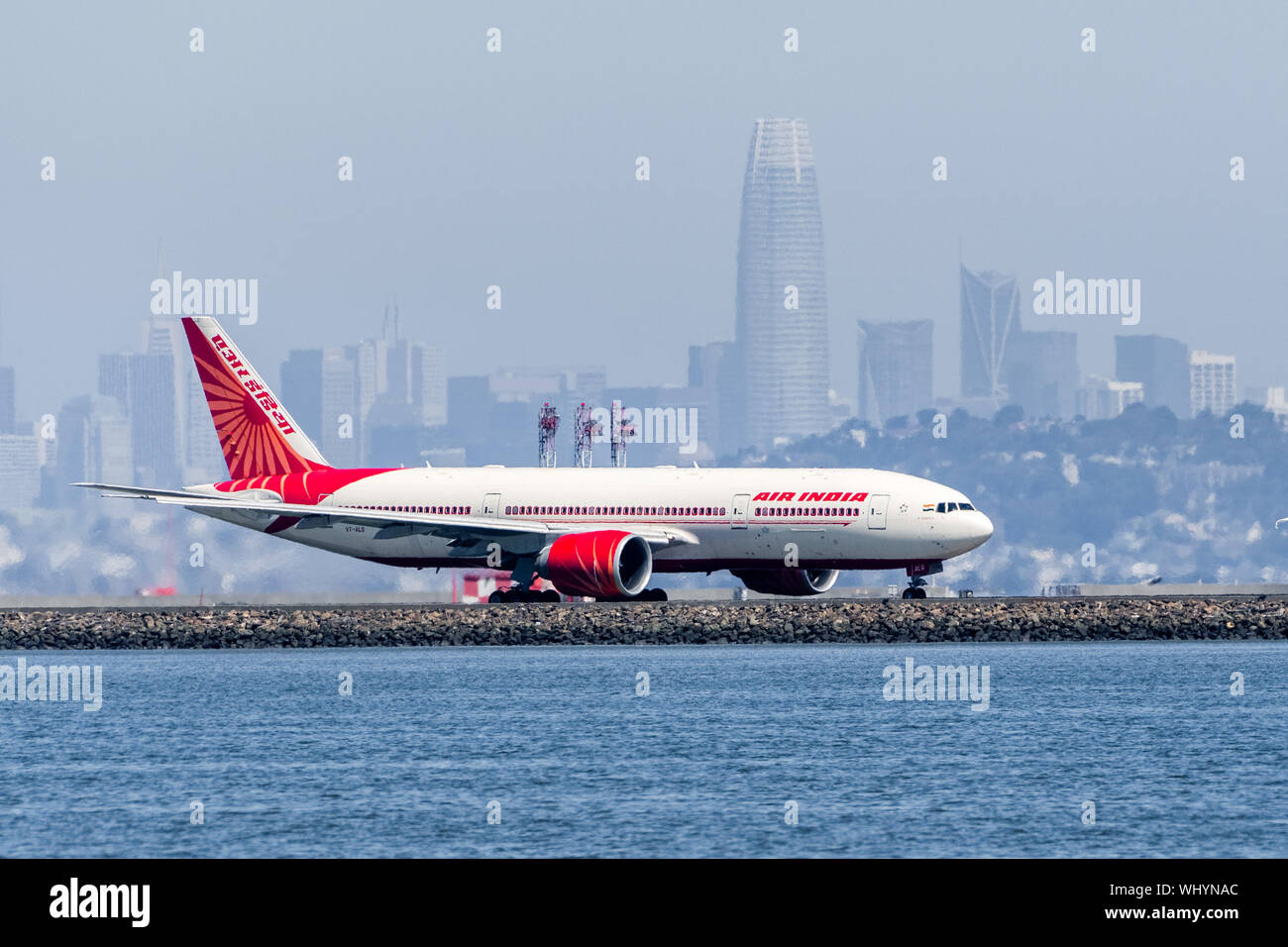 August 31, 2019 Burlingame / CA / USA - Air India aircraft preparing ...