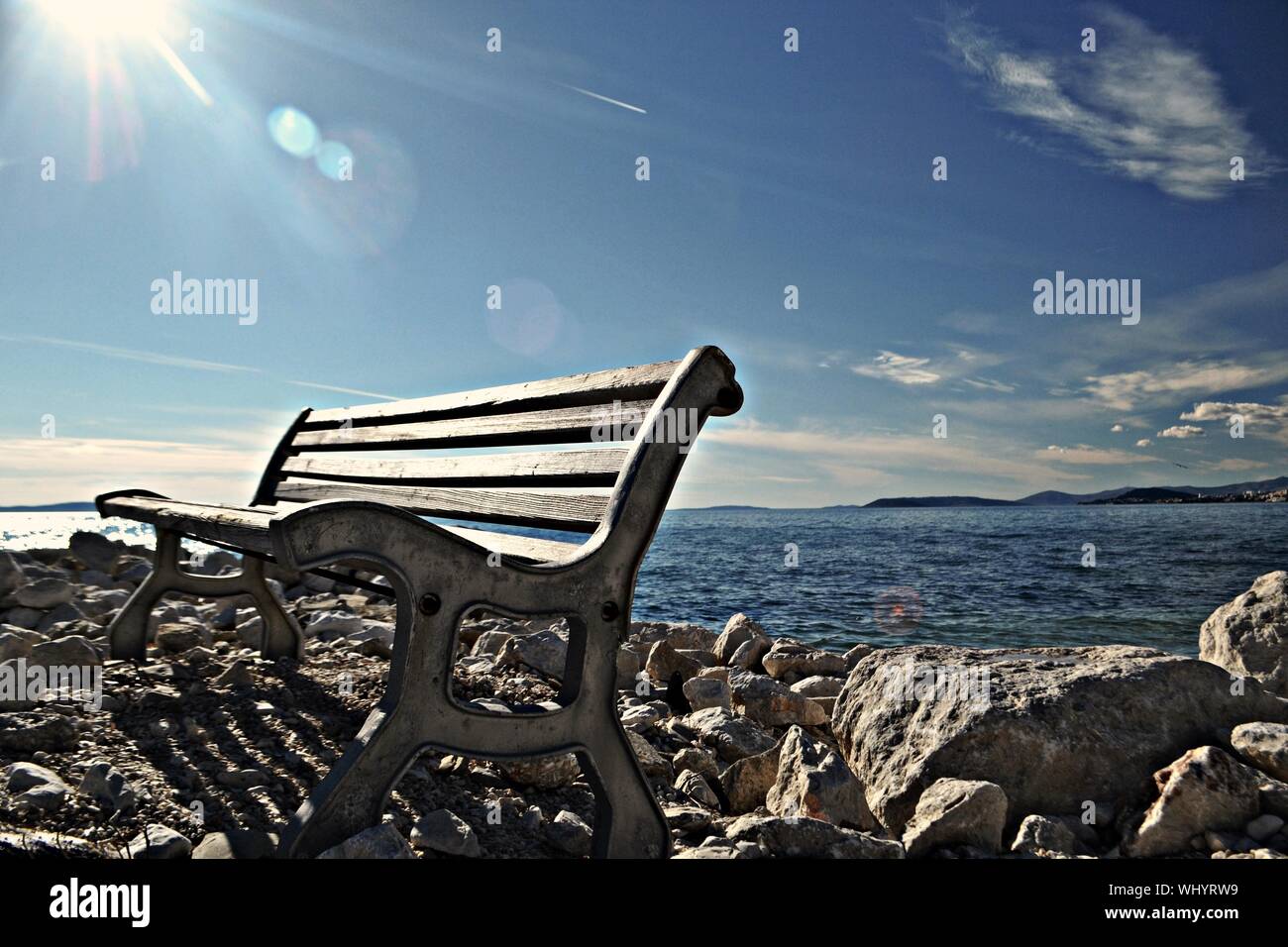 Bench seat wooden view beach sea hi-res stock photography and images ...