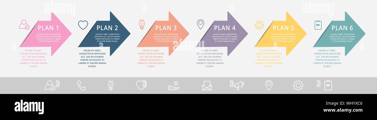 Vector infographic flat template arrows for six label, diagram, graph ...