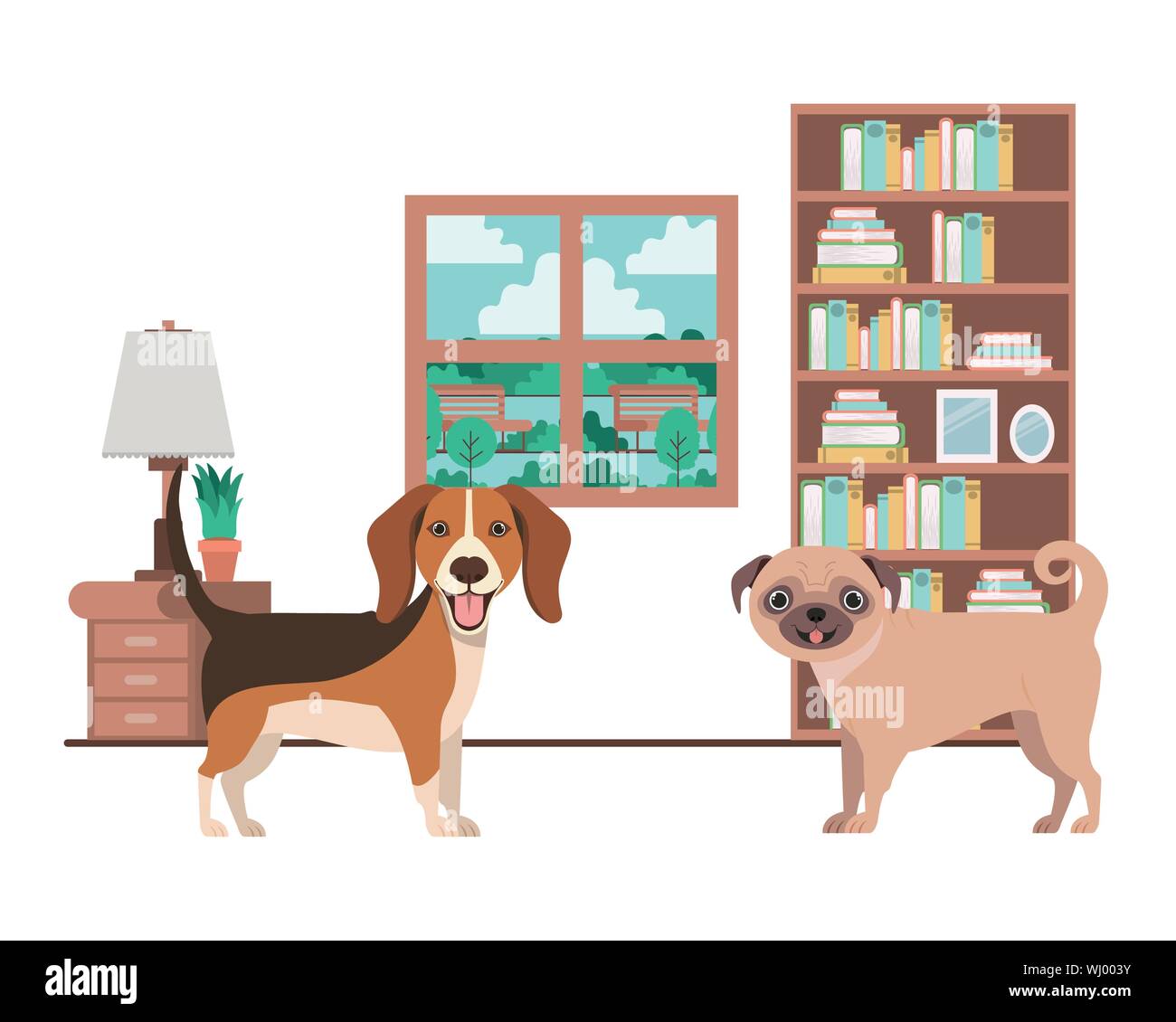 cute and adorable dogs in living room Stock Vector Image & Art - Alamy