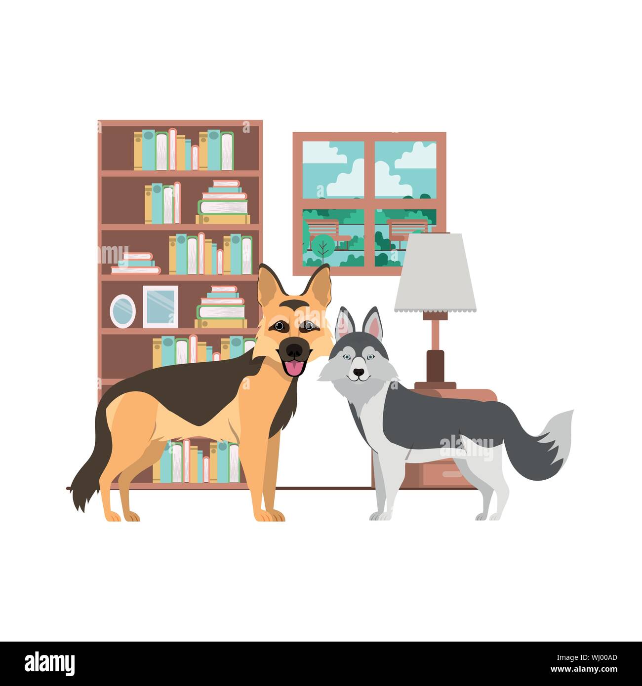 cute and adorable dogs in living room Stock Vector Image & Art - Alamy