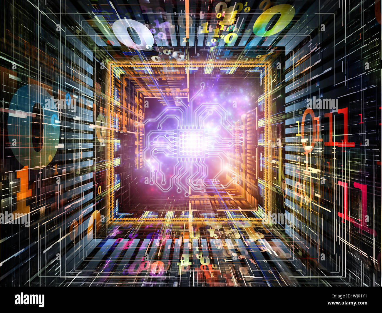 Number Tunnel series. Abstract design made of CPU chip, colorful ...