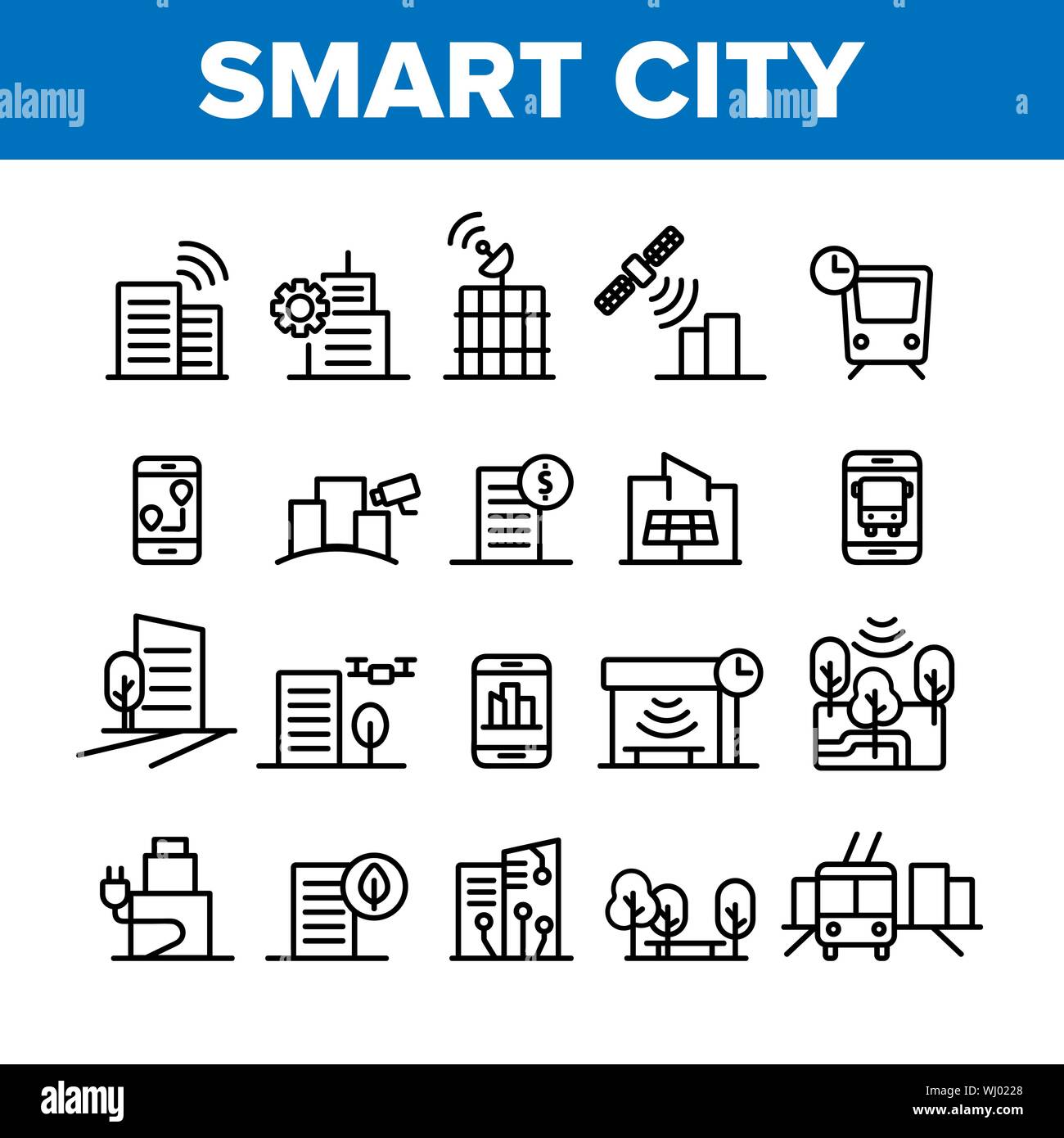 Collection Smart City Elements Icons Set Vector Stock Vector Image ...