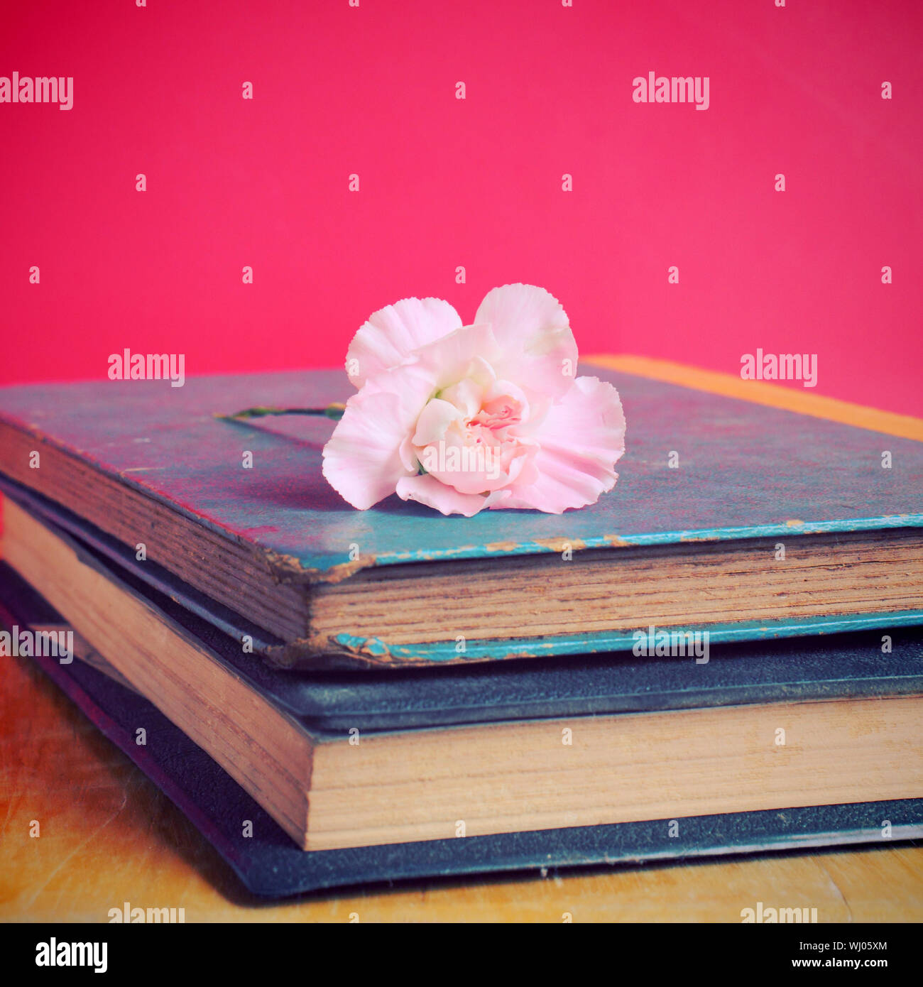 Vintage Books and flower with retro filter effect Stock Photo - Alamy