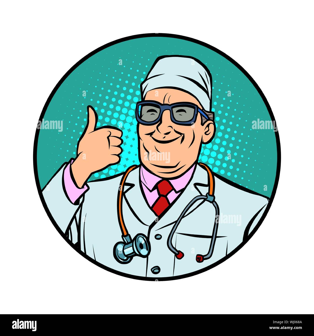 doctor therapist, thumb up gesture. Comic cartoon pop art retro vector ...