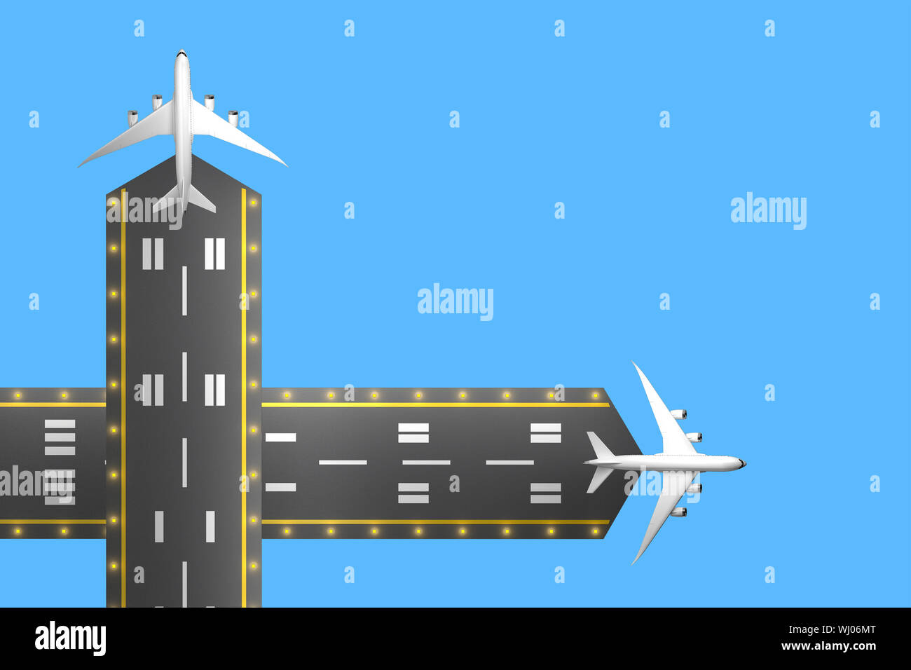 two runways with passenger aircraft top view. 3d rendering Stock Photo ...