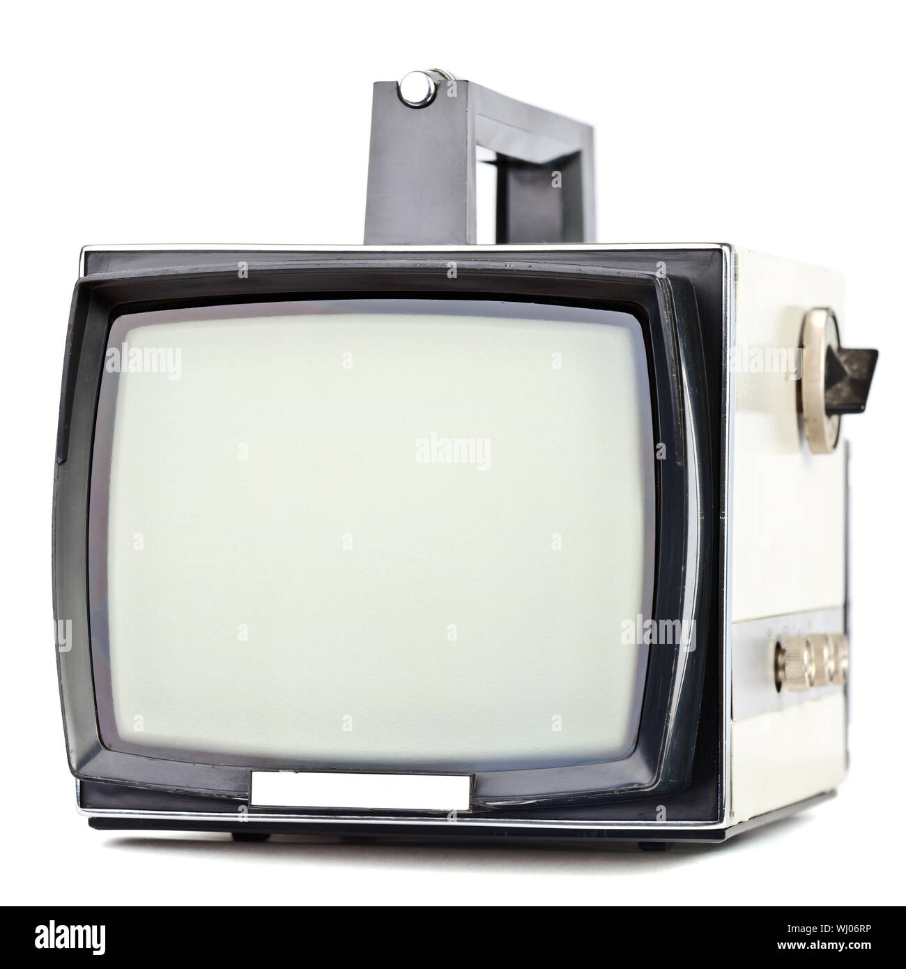 Vintage portable television set on white background Stock Photo - Alamy