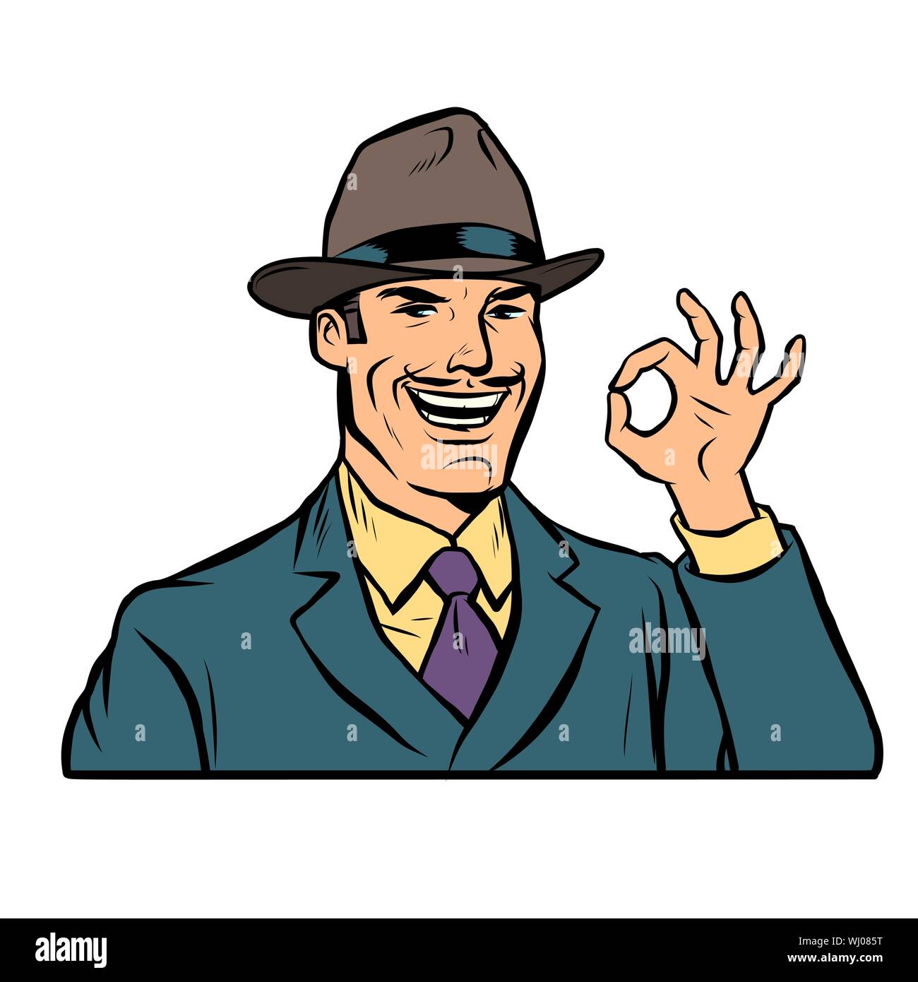 retro businessman OK gesture. Comic cartoon pop art retro vector ...