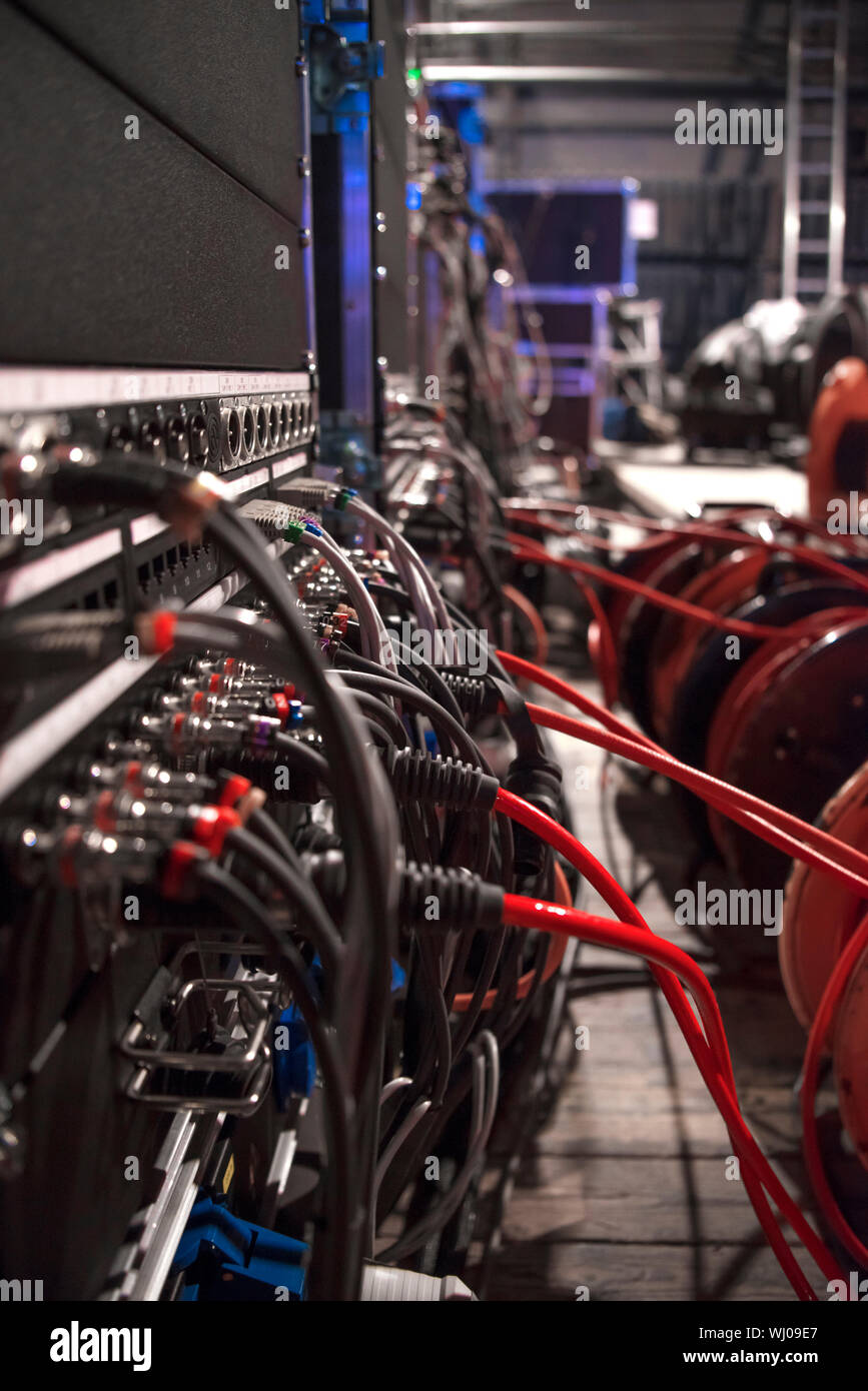 electrical wires for concert light. Stage preparation Stock Photo - Alamy