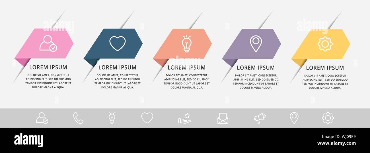 Vector infographic flat template arrows for five label, diagram, graph, presentation. Business ...
