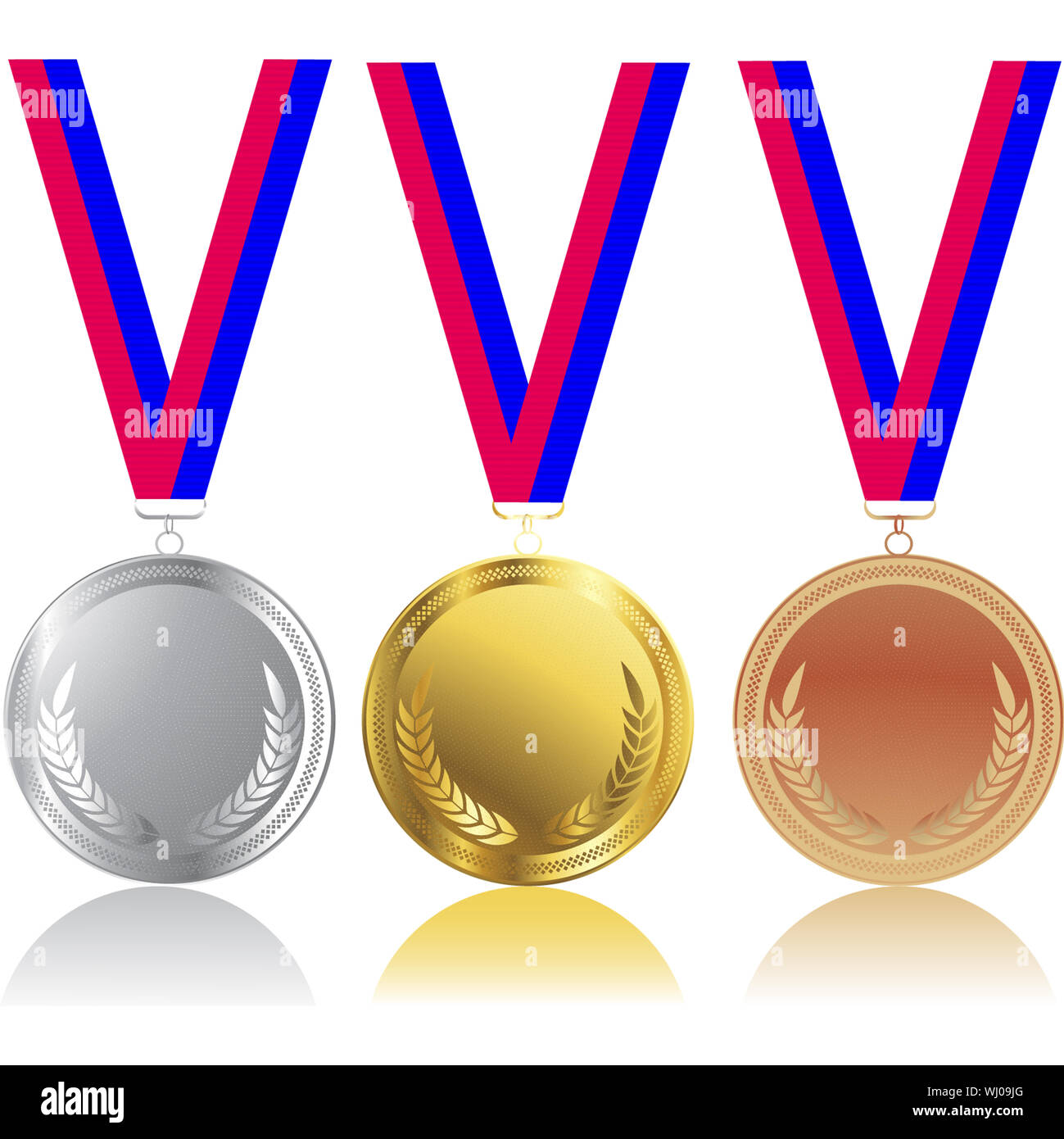 Silver, gold and bronze realistic medals with reflection Stock Photo ...
