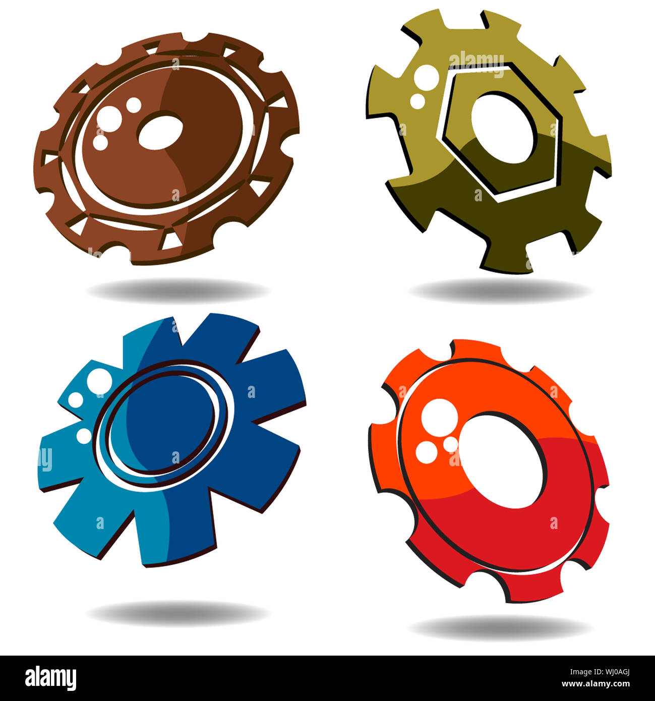 Gear icons over white background in various colors Stock Photo - Alamy