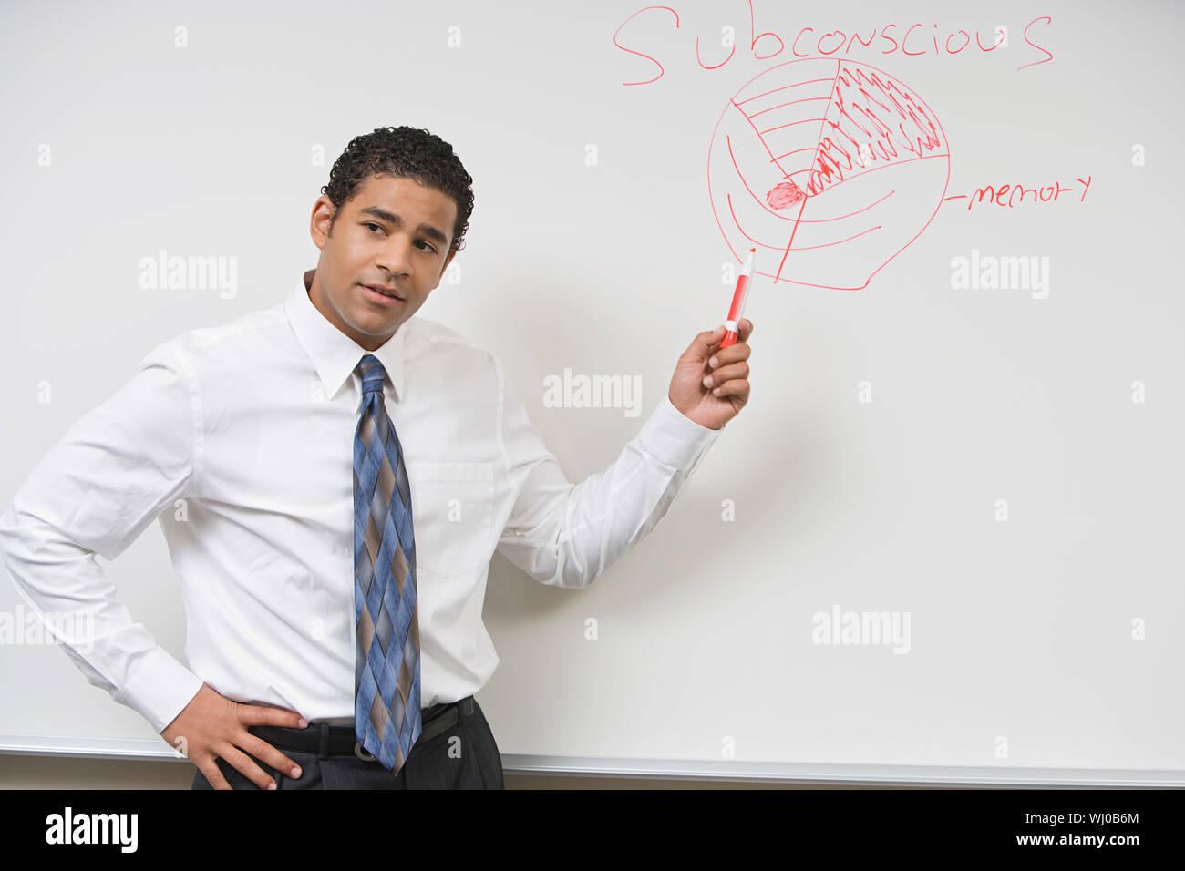 Business man giving presentation standing at whiteboard Stock Photo - Alamy