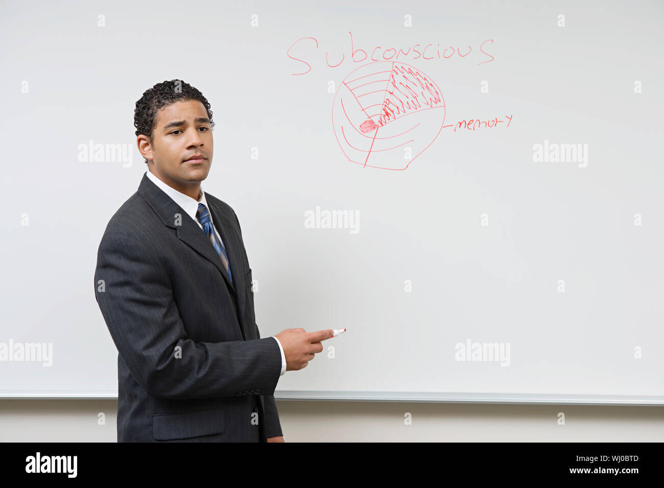 Business man giving presentation standing at whiteboard Stock Photo - Alamy