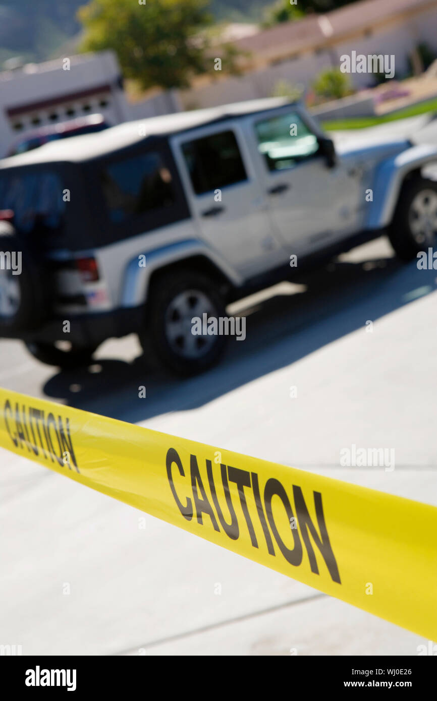 Jeep Behind Police Tape Stock Photo - Alamy