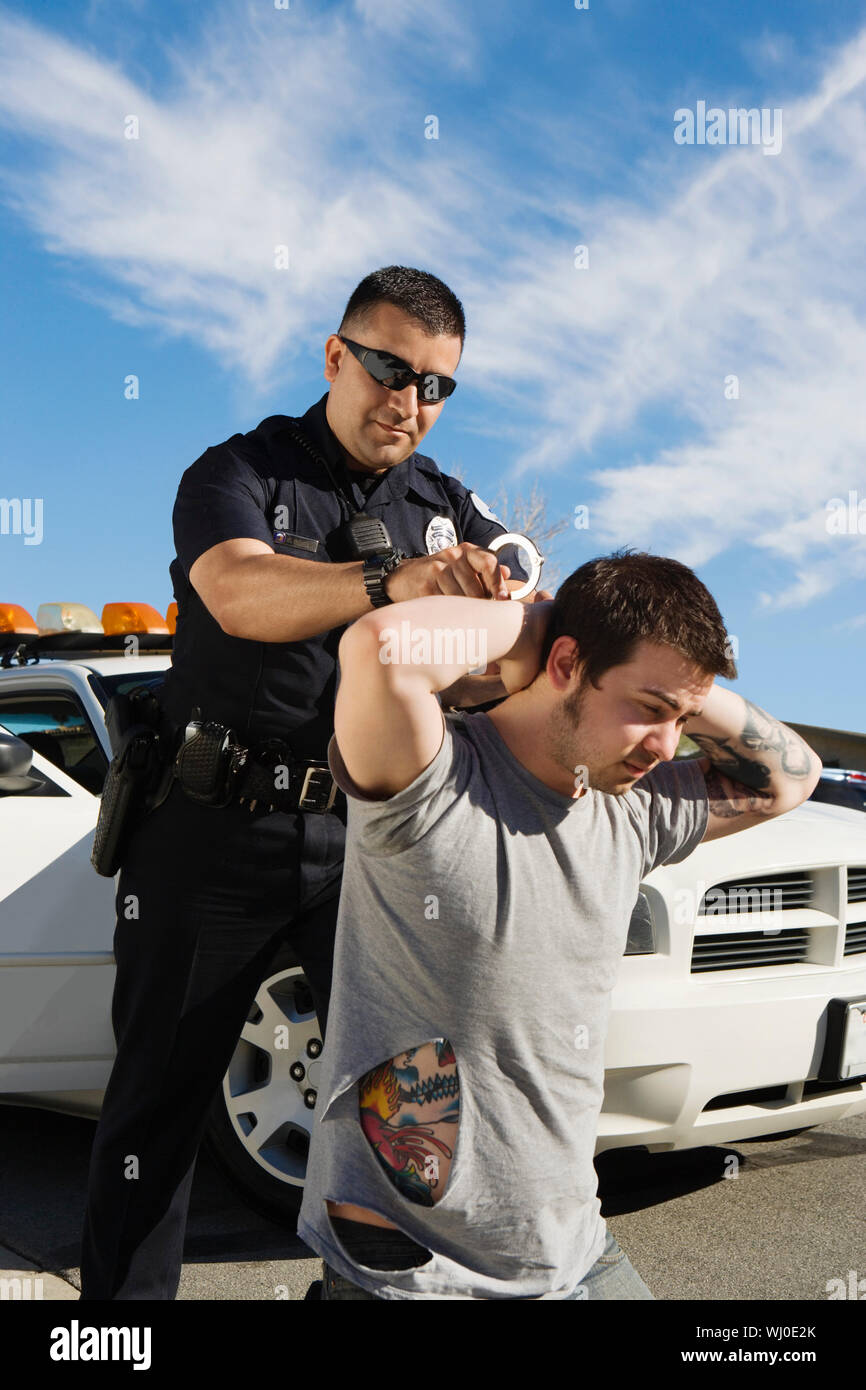 Handcuffs Criminal Crime Authority Holding Transportation Hi Res Stock