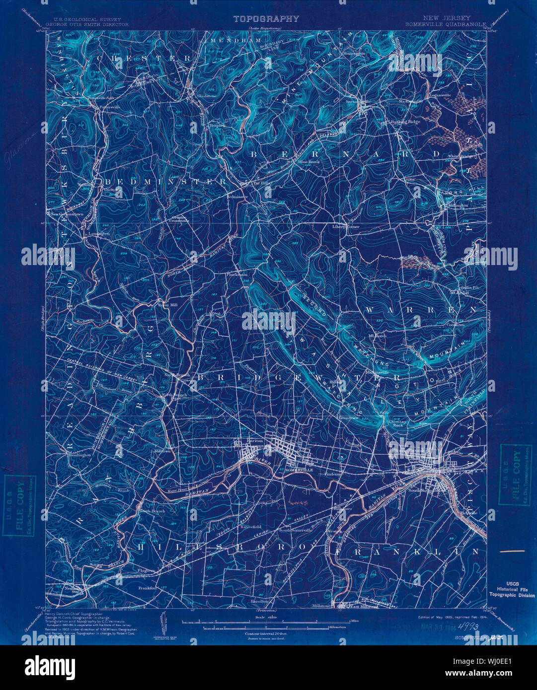 USGS TOPO Map New Jersey NJ Somerville 255386 1905 62500 Inverted ...
