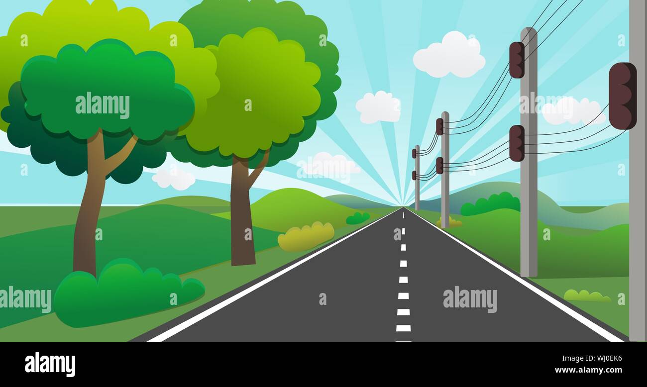 Road in spring morning Stock Vector Images - Alamy