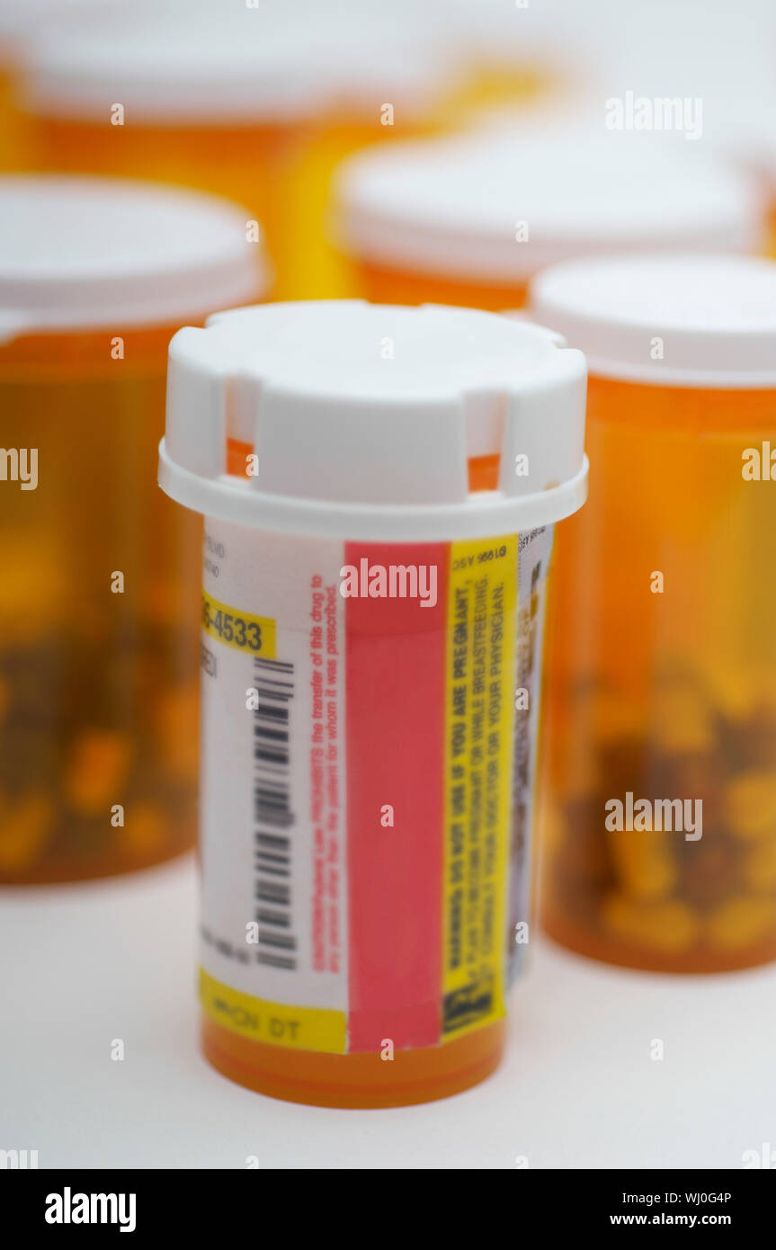 Bottles of pills, close-up Stock Photo - Alamy