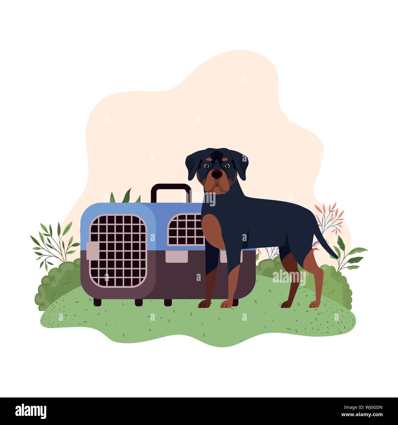 dog and pet transport box with background landscape Stock Vector Image ...