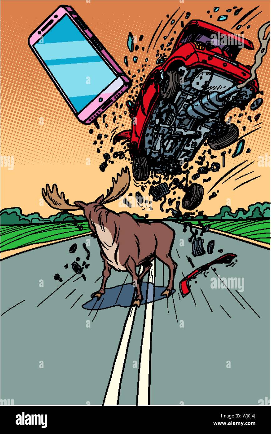 Animals on the road. The driver was distracted by a smartphone and the ...