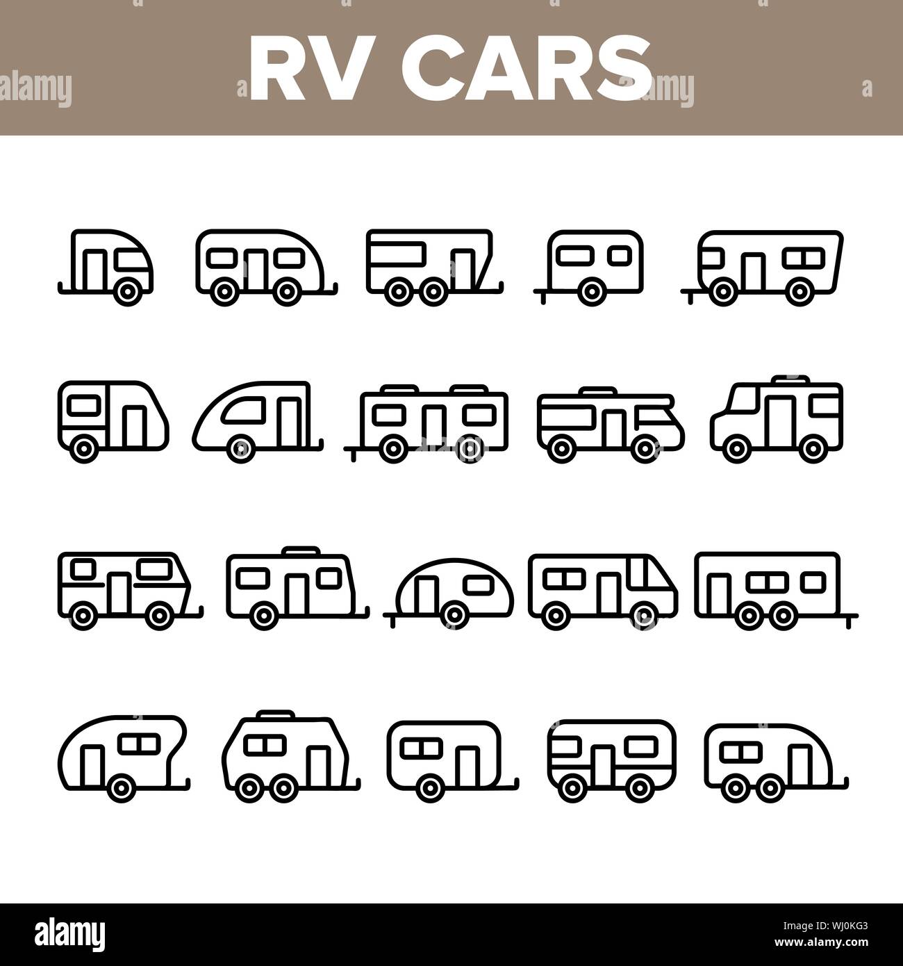 Collection Rv Camper Cars Vehicle Icons Set Vector Stock Vector Image ...