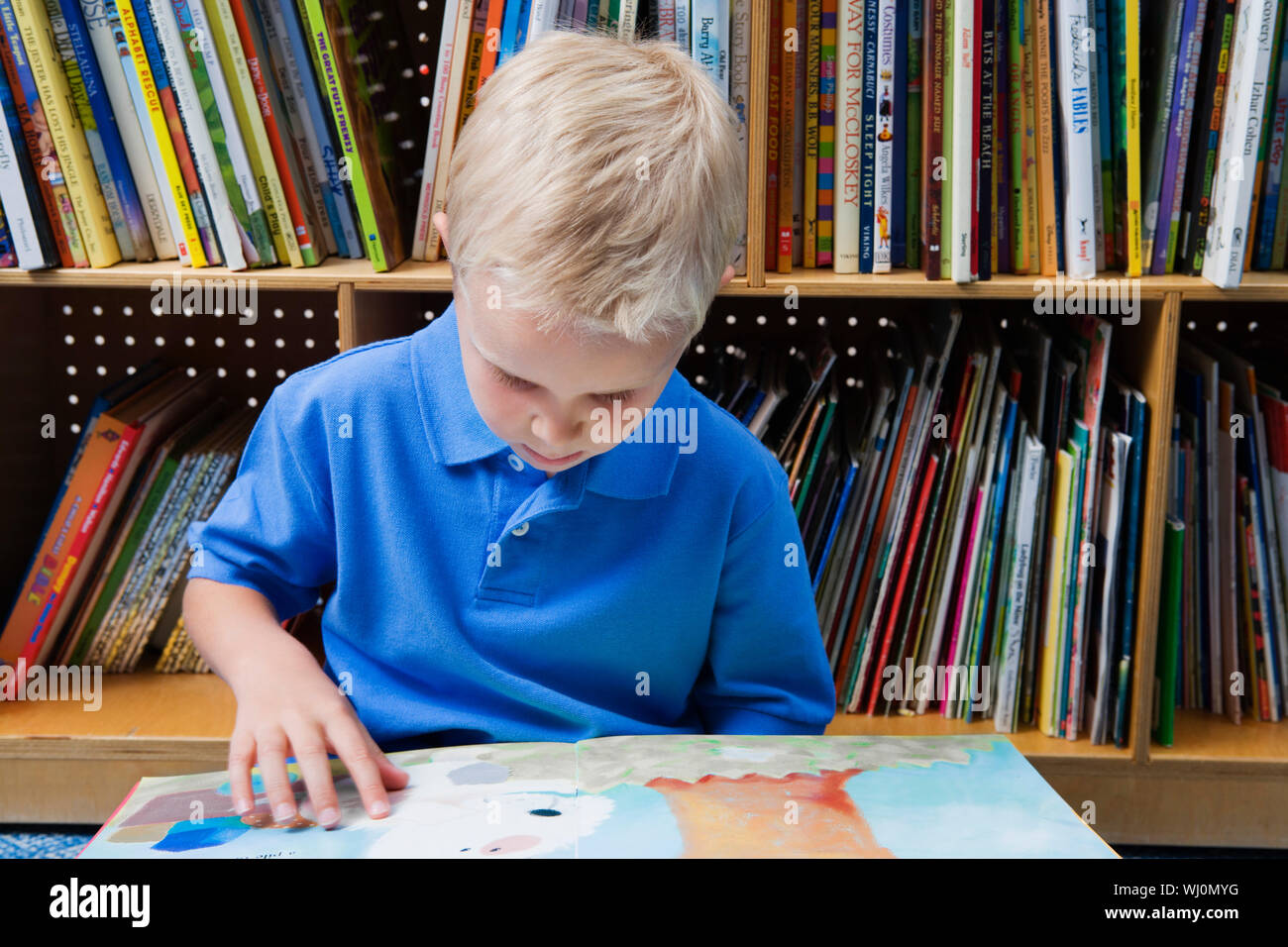 Little Boy Reading a Picture Book Stock Photo - Alamy