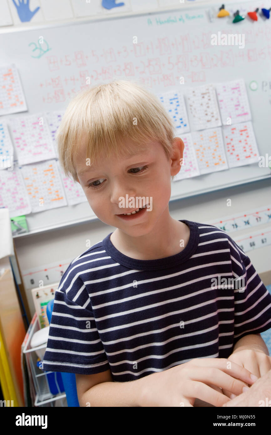 Little Boy in Classroom Stock Photo - Alamy