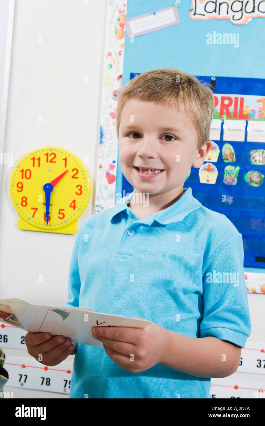 Elementary Student with Flash Cards Stock Photo - Alamy