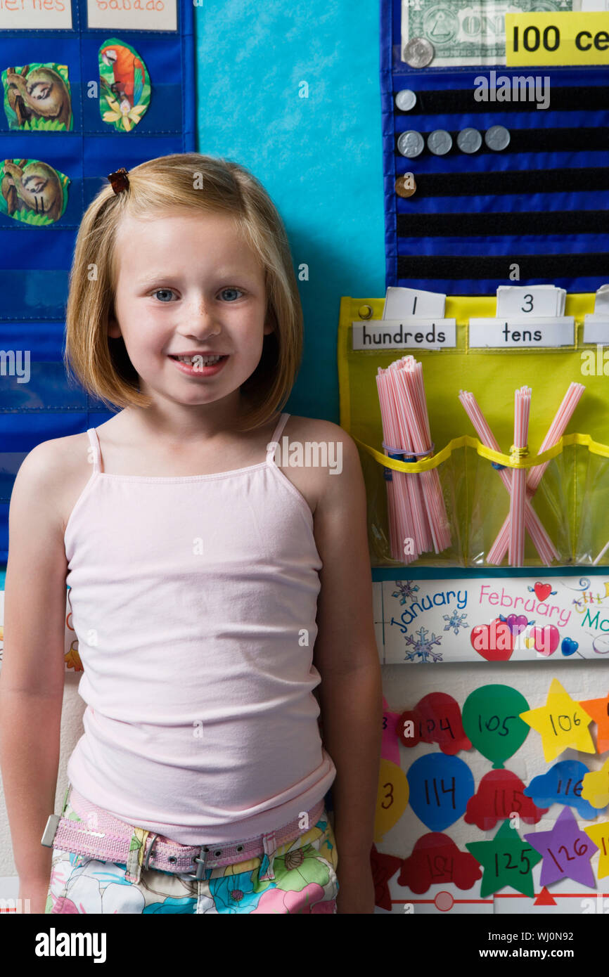 Elementary Student in Classroom Stock Photo - Alamy