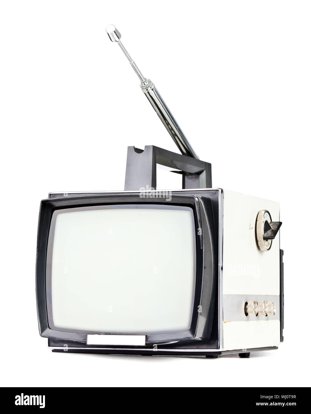 Vintage portable television set on white background Stock Photo - Alamy