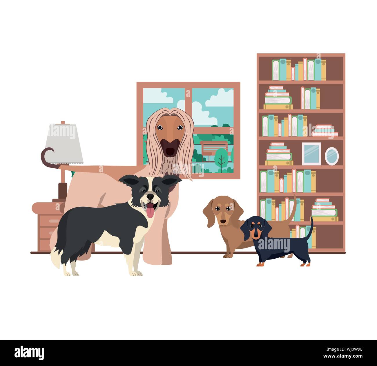 cute and adorable dogs in living room Stock Vector Image & Art - Alamy