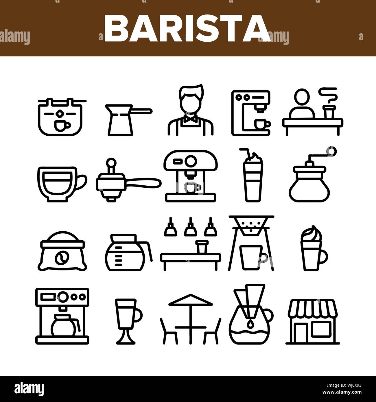 Collection Barista Equipment Sign Icons Set Vector Stock Vector Image ...