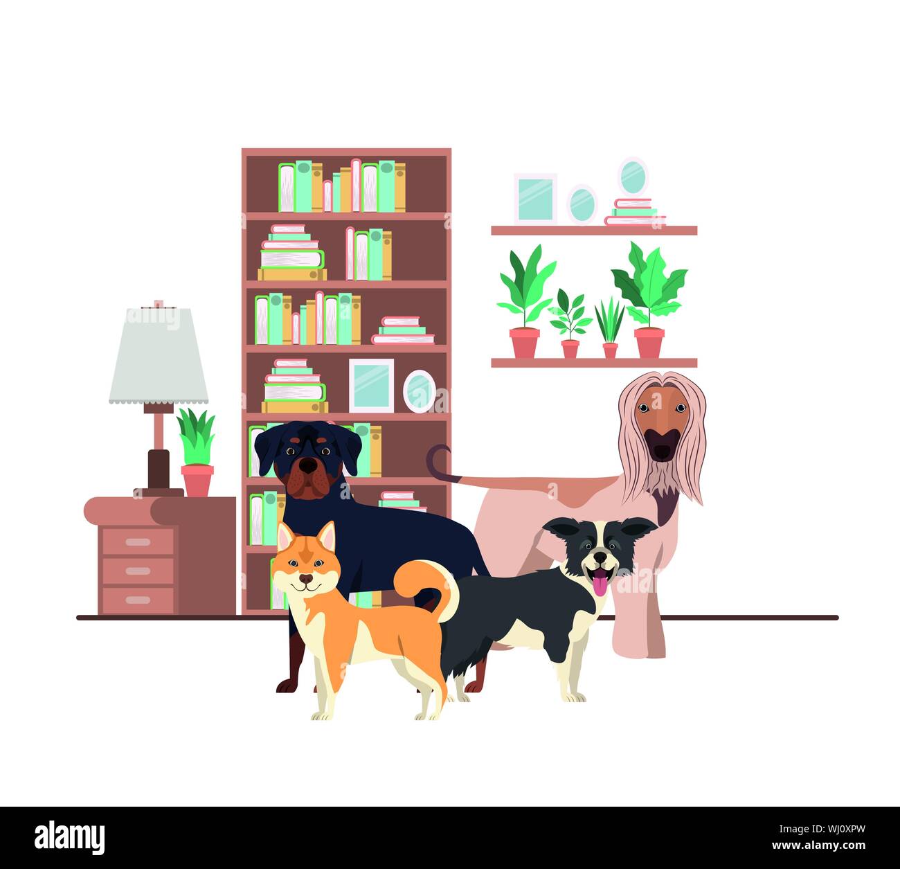 cute and adorable dogs in living room Stock Vector Image & Art - Alamy