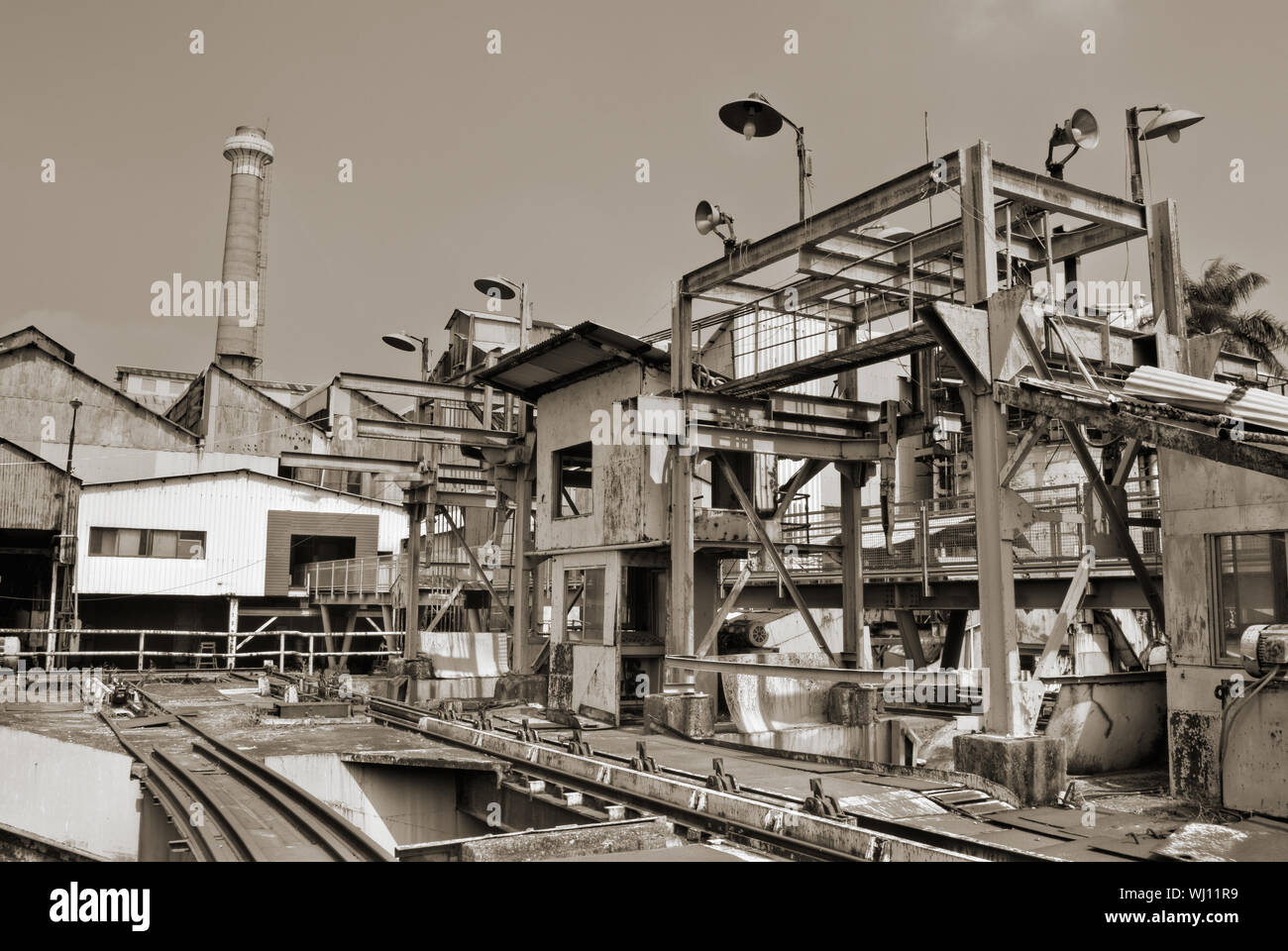 Architecture of industrial factory exterior with buildings and ...