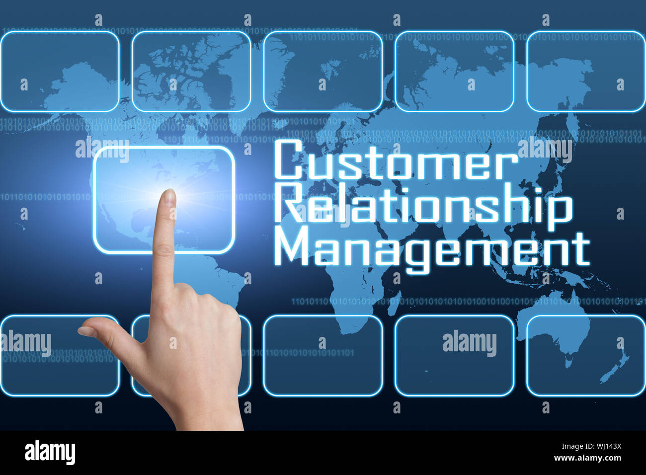 Customer Relationship Management concept with interface and world map ...