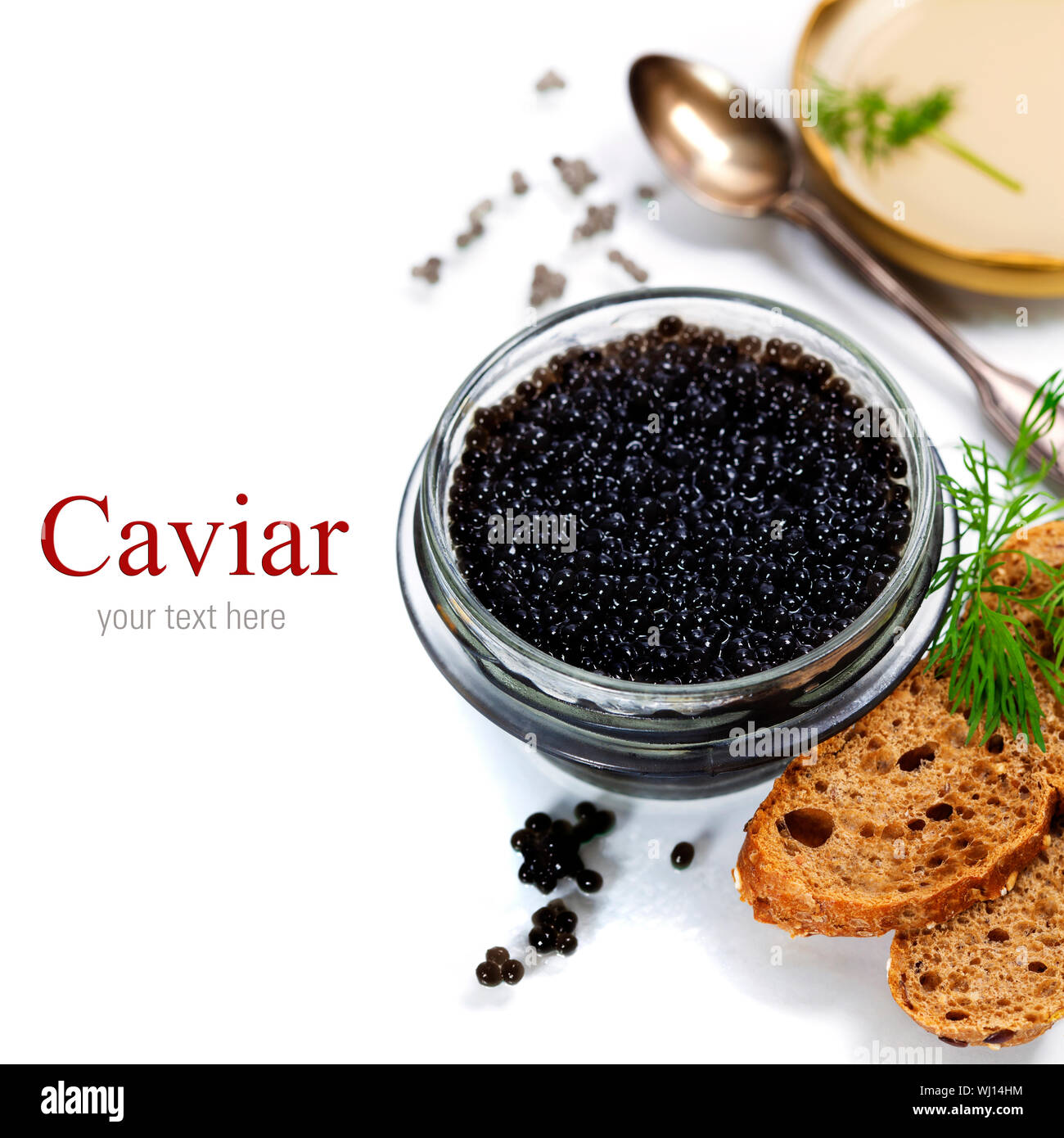 Black caviar on white background (with easy removable sample text Stock ...