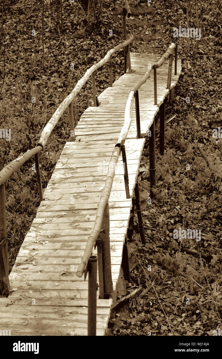 Old Rustic Wooden Foot Bridge in Ravine Outdoors. Toned Stock Photo - Alamy