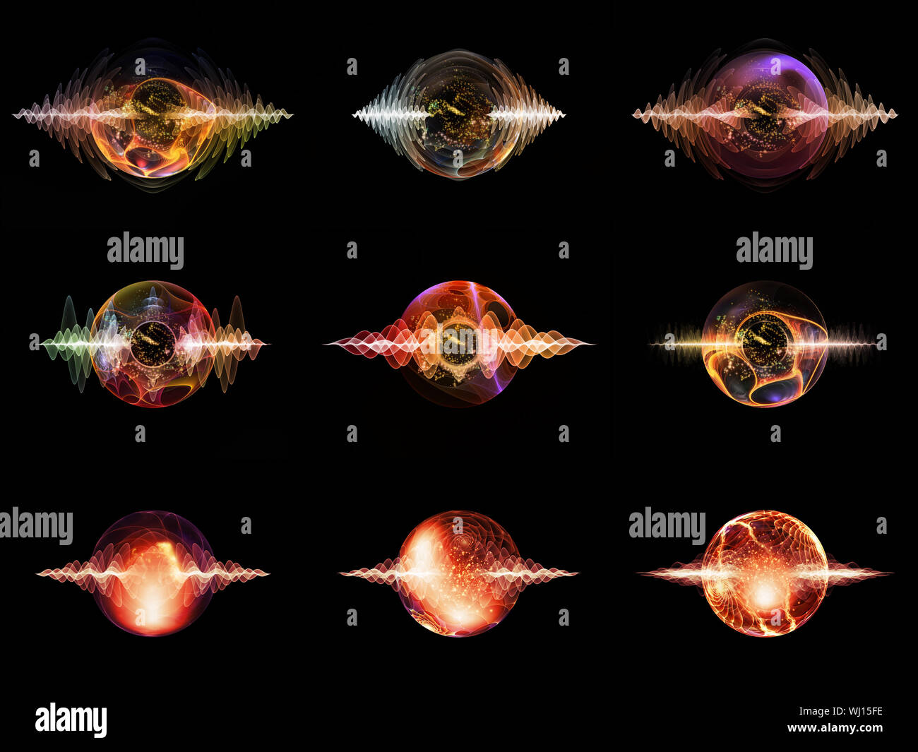 Wave Particle series. Arrangement of glowing orbs of wave energy on the ...