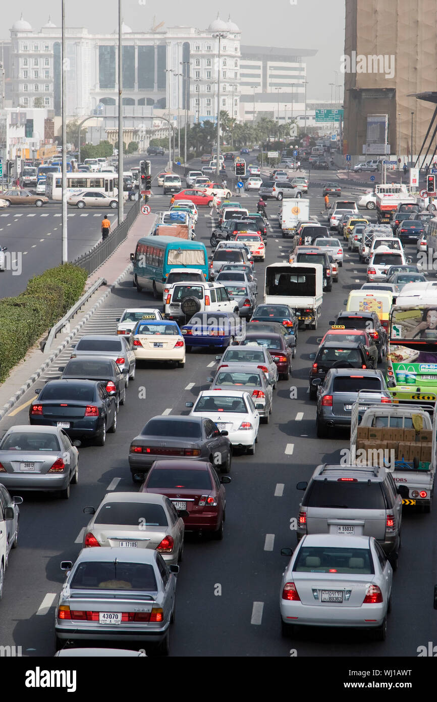 Dubai, UAE, Traffic is backed up on Al-Maktoum Road in Deira; traffic ...
