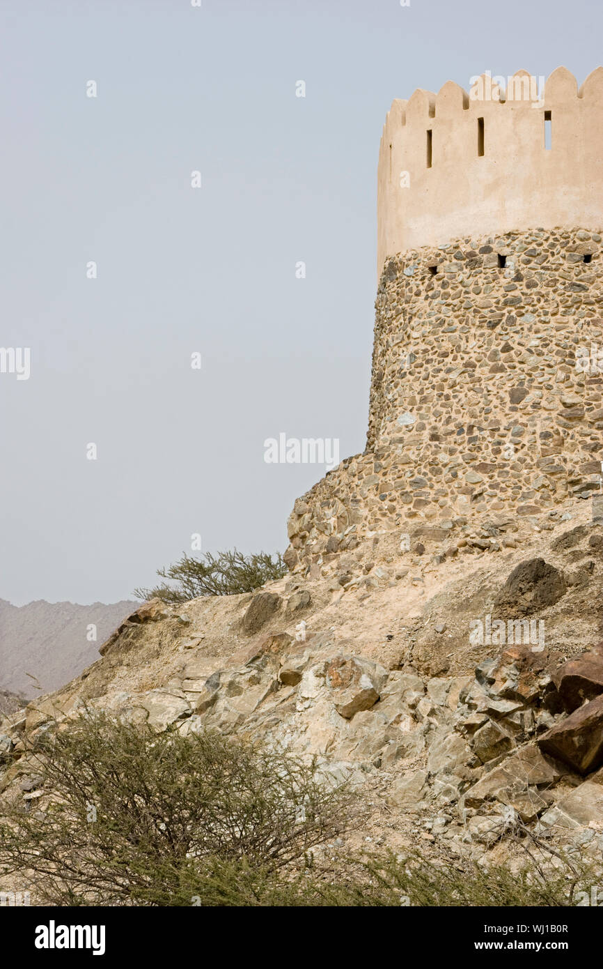 Bidyah, UAE, two watchtowers overlooking Al Bidyah Mosque built in 1446 ...