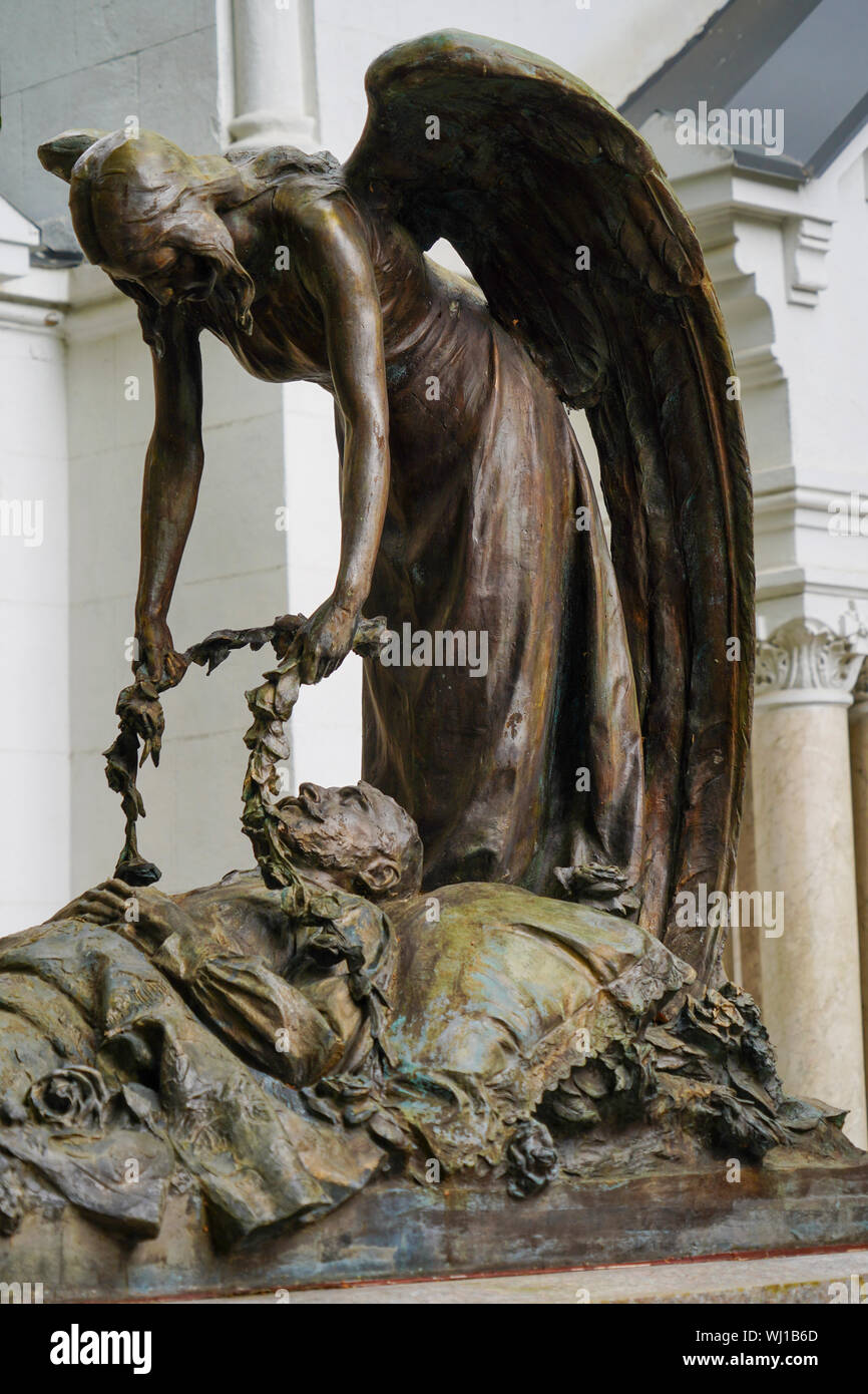 mourning angel statue at Serban Voda cemetery (commonly known as Bellu ...