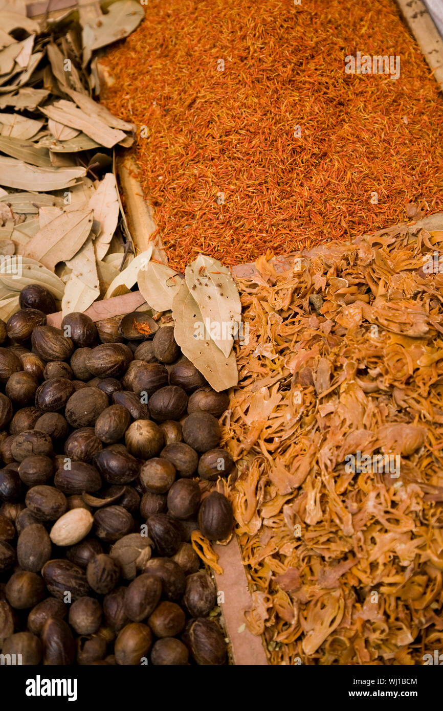 UAE, Dubai, many different spices are for sale at the spice souq in ...