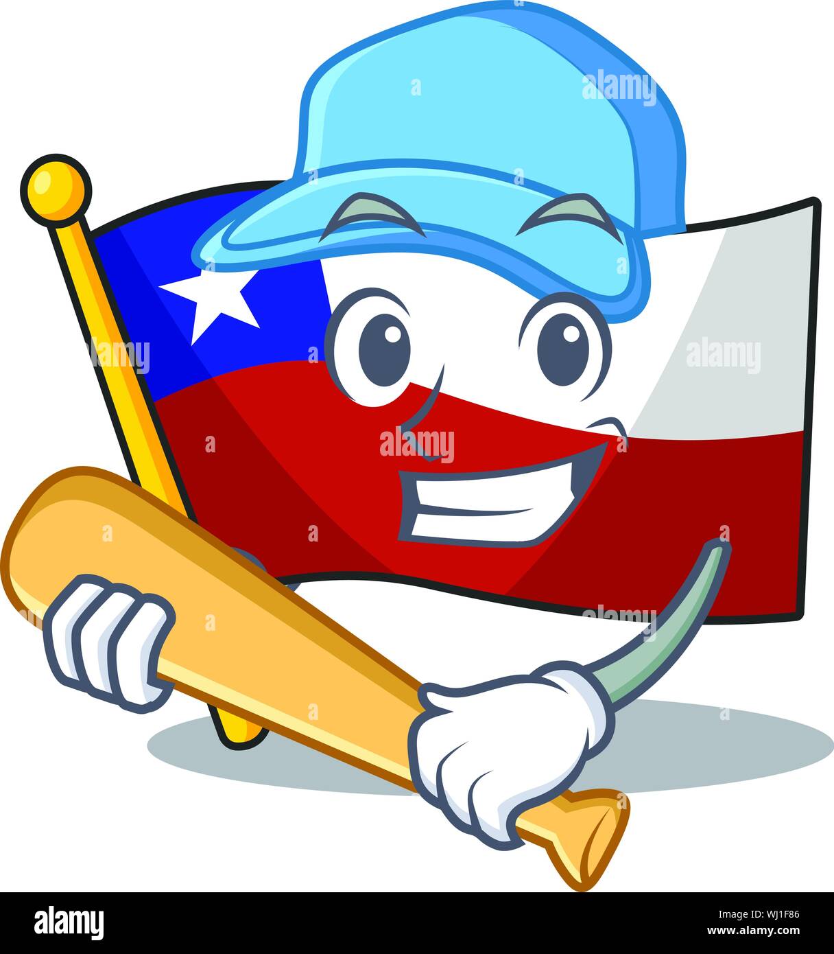 Playing baseball flag chile cartoon in character shape Stock Vector ...