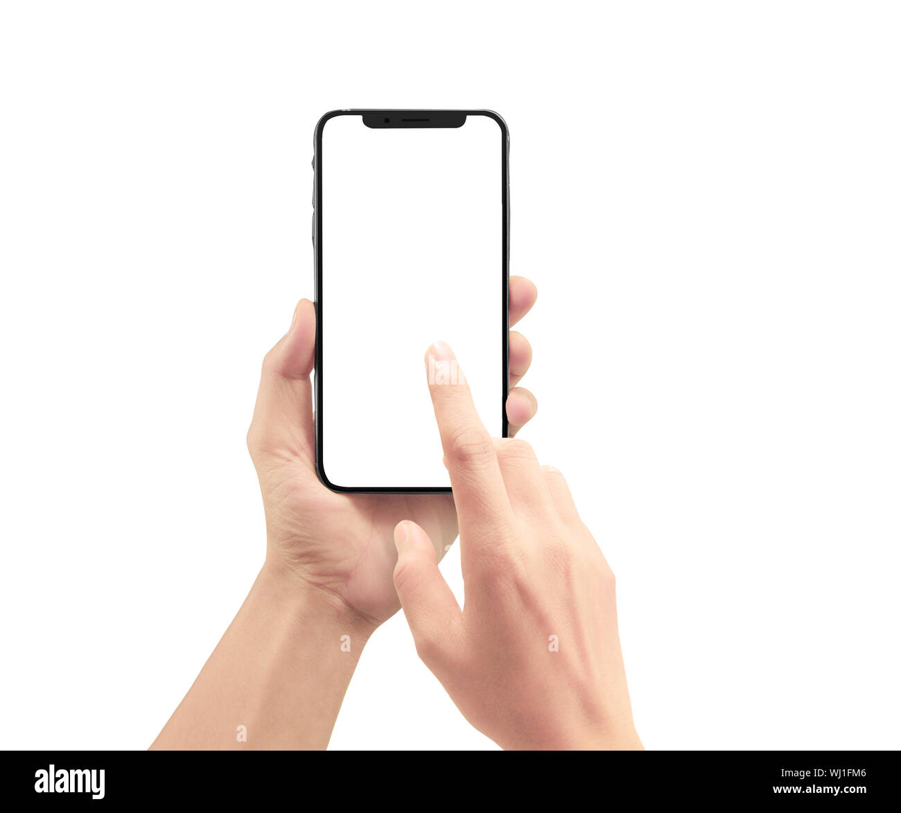 Hand holding smartphone device and touching screen Stock Photo - Alamy