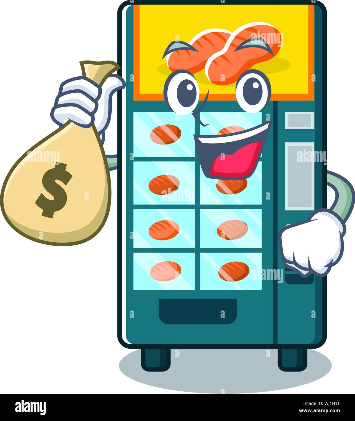 With money bag bakery vending machine isolated the cartoon Stock Vector ...