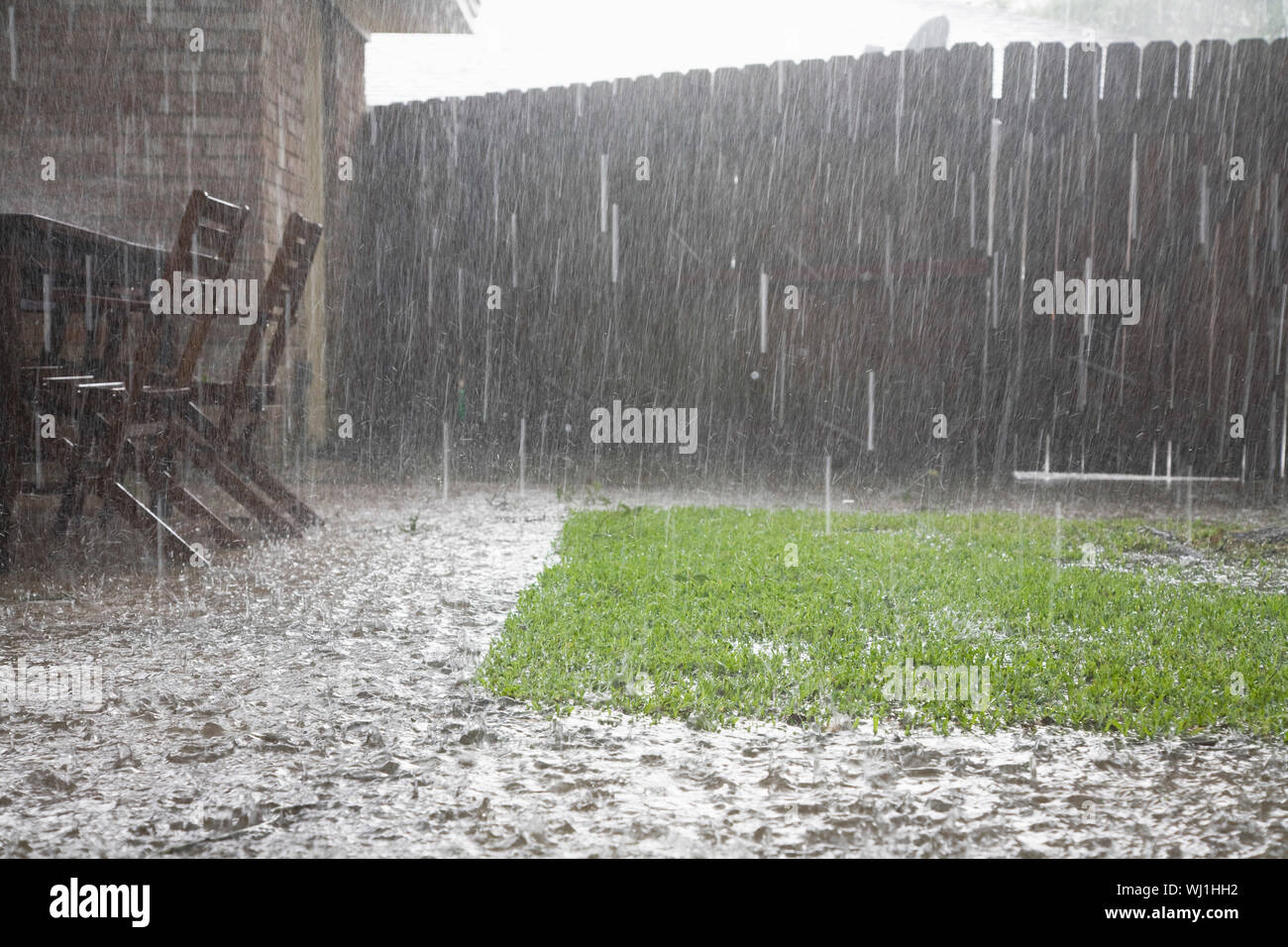 View of heavy rains in backyard Stock Photo - Alamy