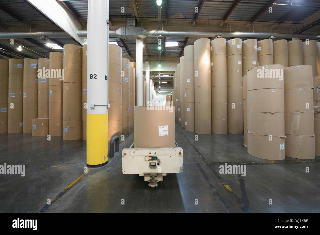 View of huge rolls of paper in spacious newspaper factory Stock Photo ...